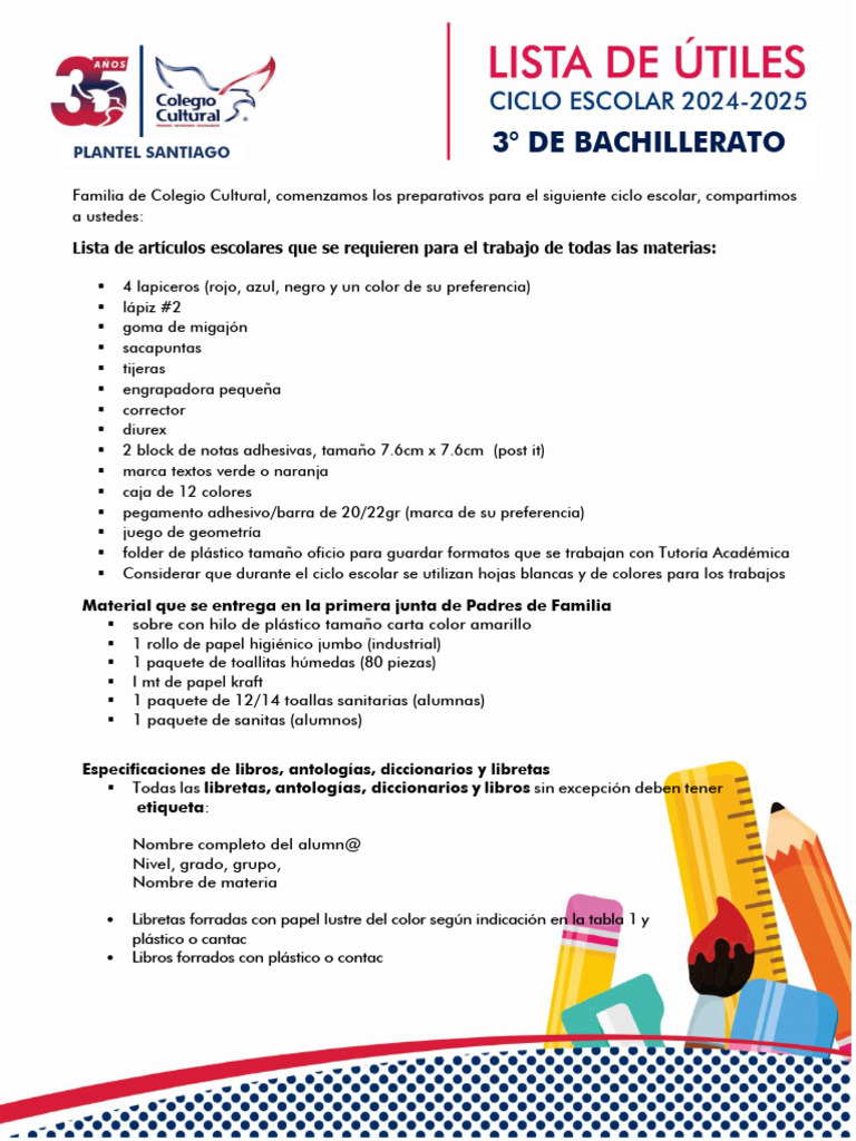 Listas Utiles 3ro de Bach 24-25 | PDF | Color