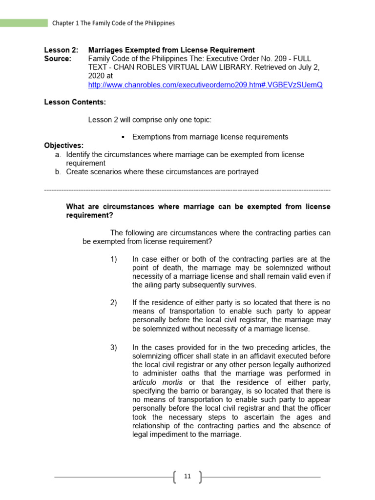 Chapter 1 The Family Code Lesson 2 | PDF | Marriage | Marriage License