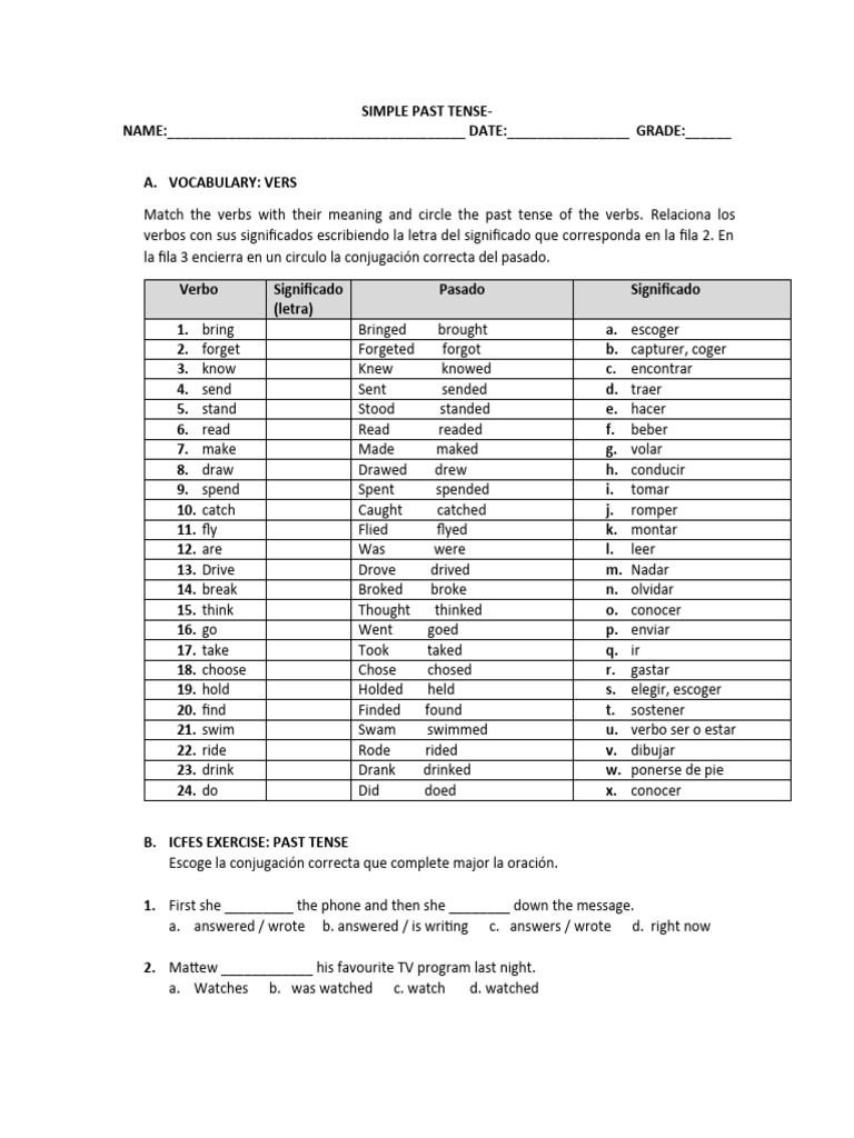 SIMPLE PAST Workshop | PDF