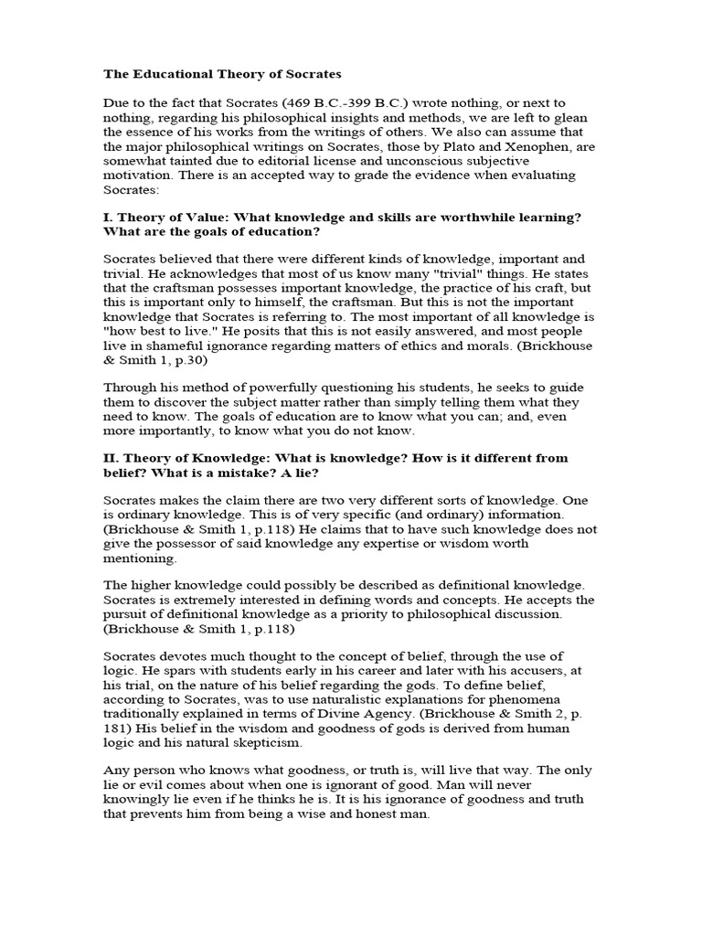 Socratic and Platonic Education Theories | PDF | Knowledge | René Descartes