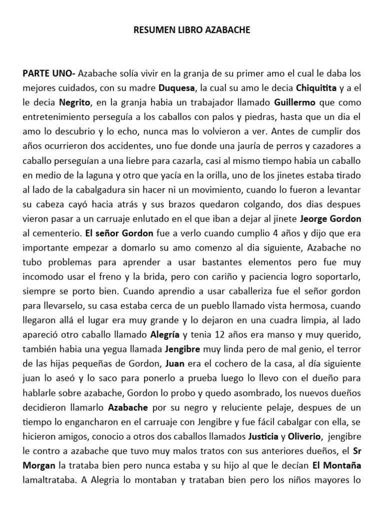 Resumen Libro Azabache | PDF | Caballos