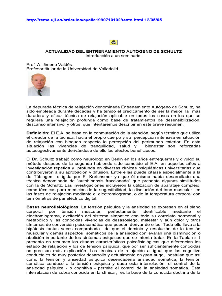 Entrenamiento Autógeno de Schultz | PDF | Ansiedad | Aprendizaje