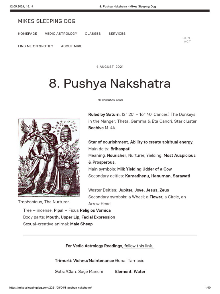 Pushya Nakshatra: Traits & Auspicious Activities | PDF | Zeus