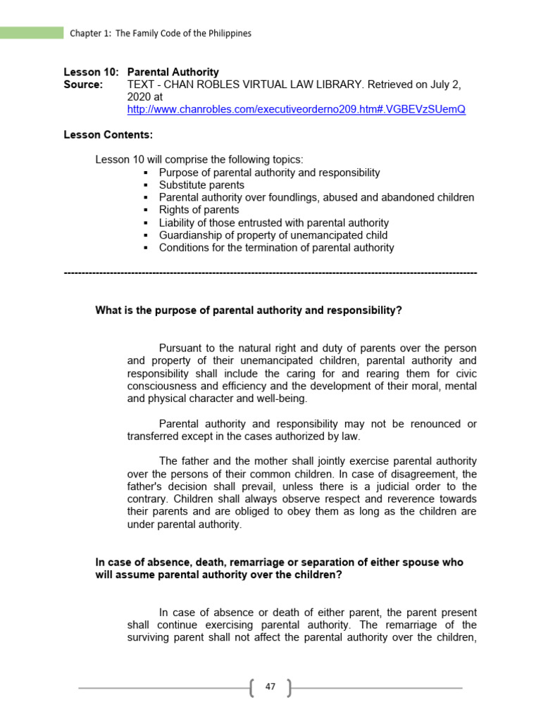 Module 1 The Family Code Lesson 10 | PDF | Legal Guardian | Parent