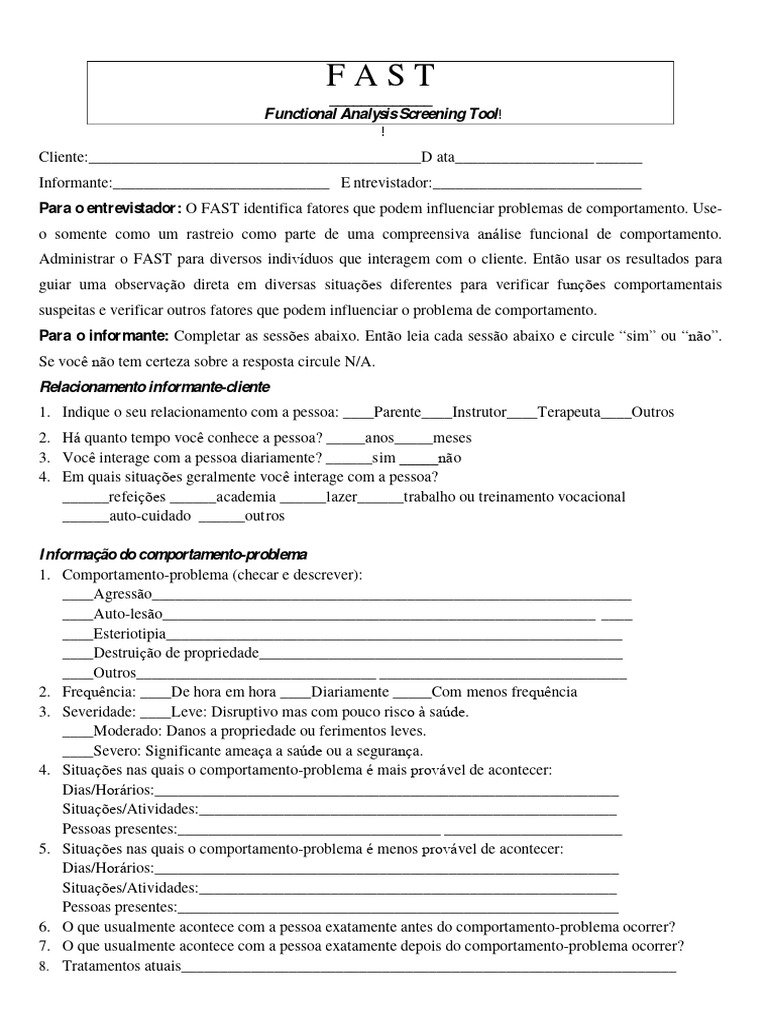 Ferramenta FAST para Análise Comportamental | PDF