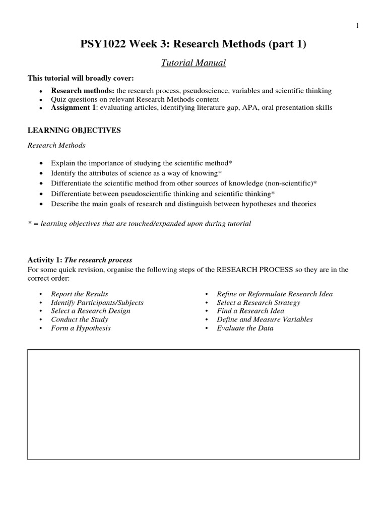 PSY1022 Week 3 (Tutorial 2) - Student Manual | PDF | Unidentified ...