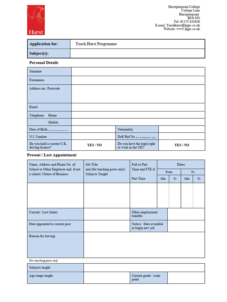 Application-Form-Teach-Hurst-2311 2 | PDF | Justice | Crime & Violence