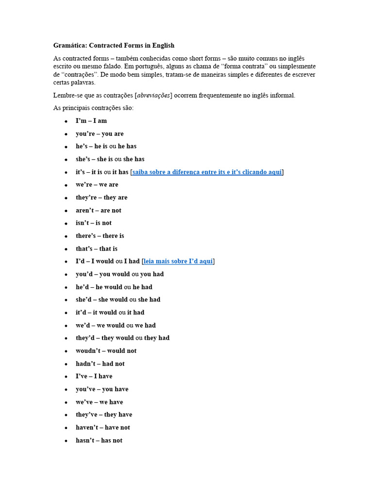 Contracted Forms in English | PDF | Language Arts & Discipline