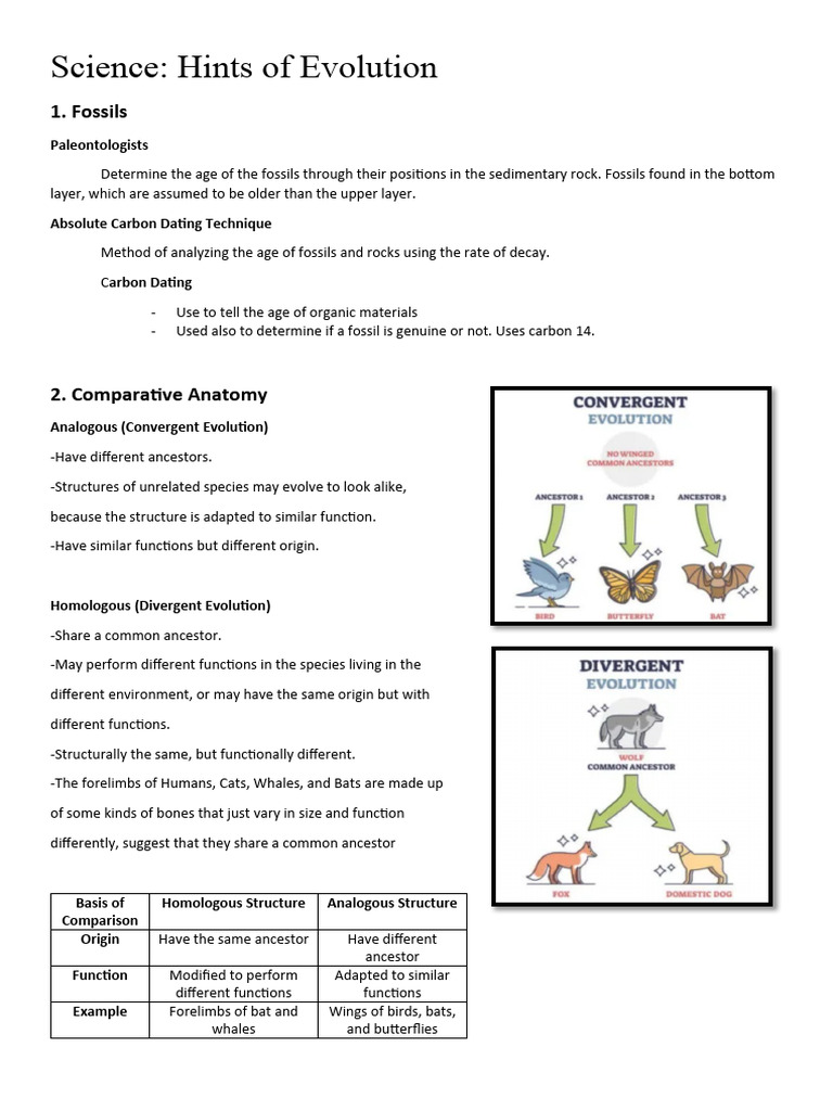 Science Evolution Study Guide | PDF | Homology (Biology) | Evolution