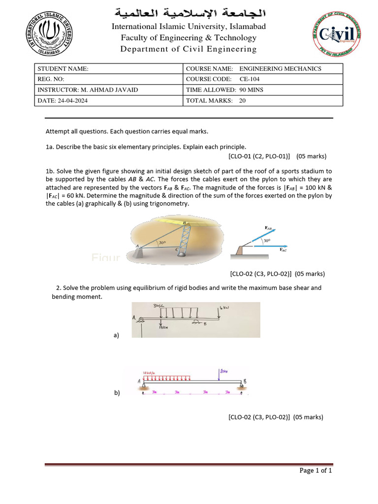 Engineering Mechanics Mid Term | PDF