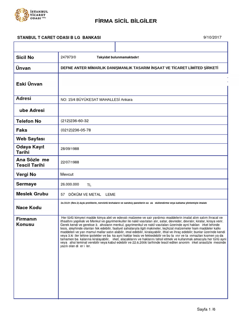 Digital Extract From The Trade Register Turkey | PDF