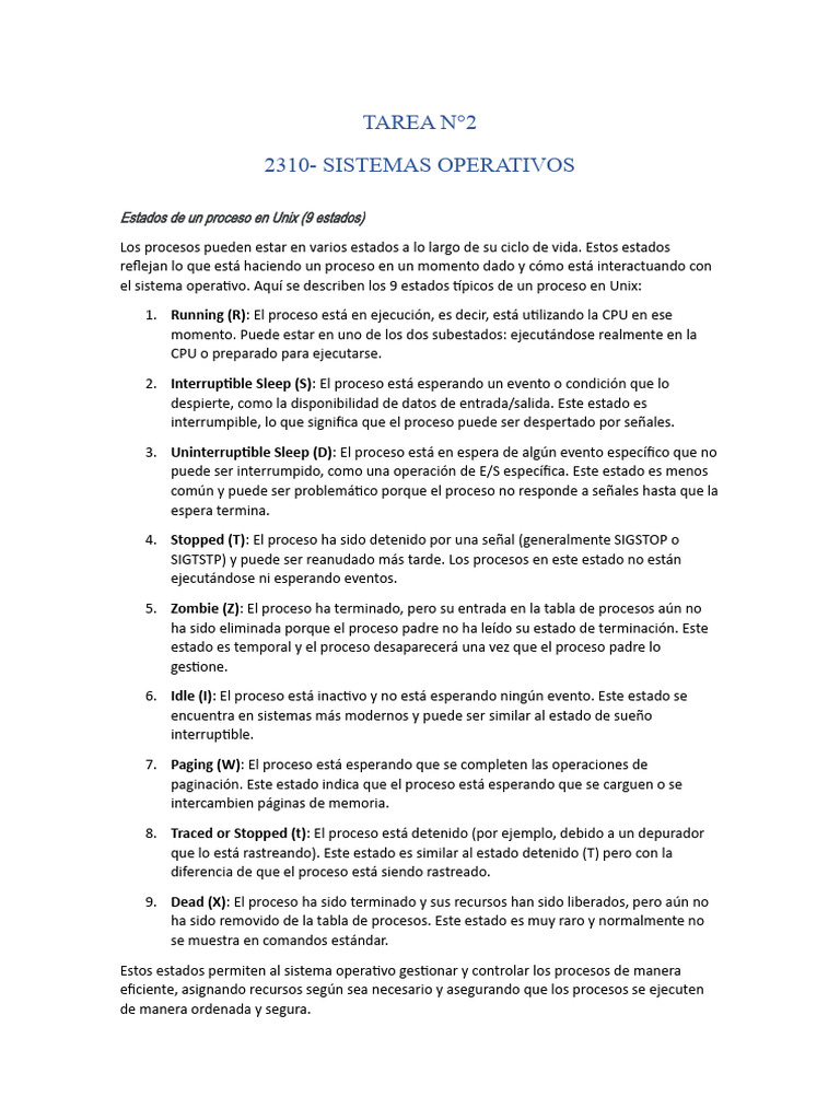 Tarea N2 2310 | PDF | Proceso (Computación) | Sistema operativo