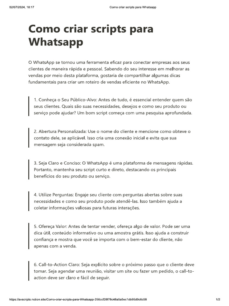 Como Criar Scripts para Whatsapp | PDF