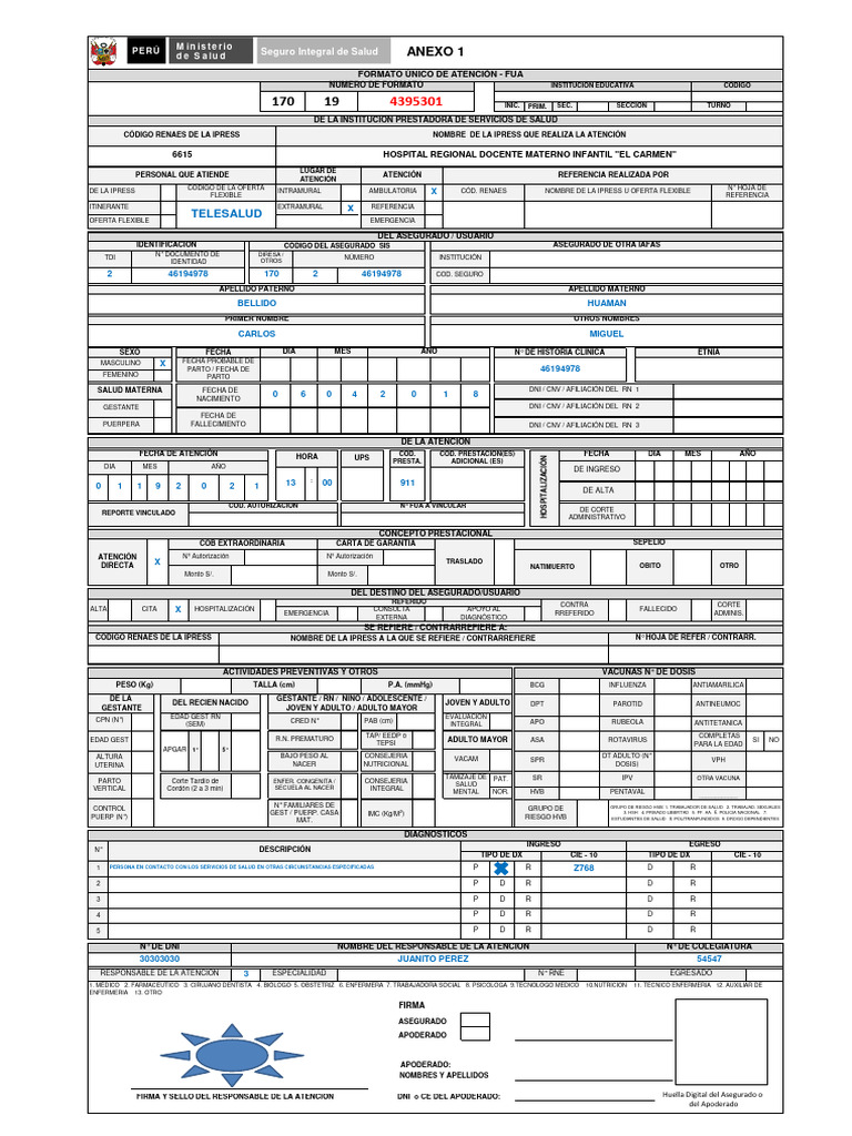 Formato Único de Atención - Sismed 911 | PDF | Cuidado de la salud | Ciencias de la Salud