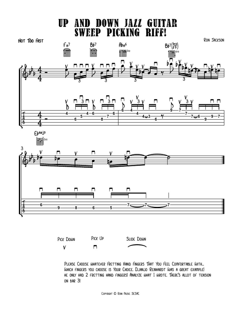 Up and Down Jazz Guitar Sweep Picking Riff! - Full Score | PDF ...