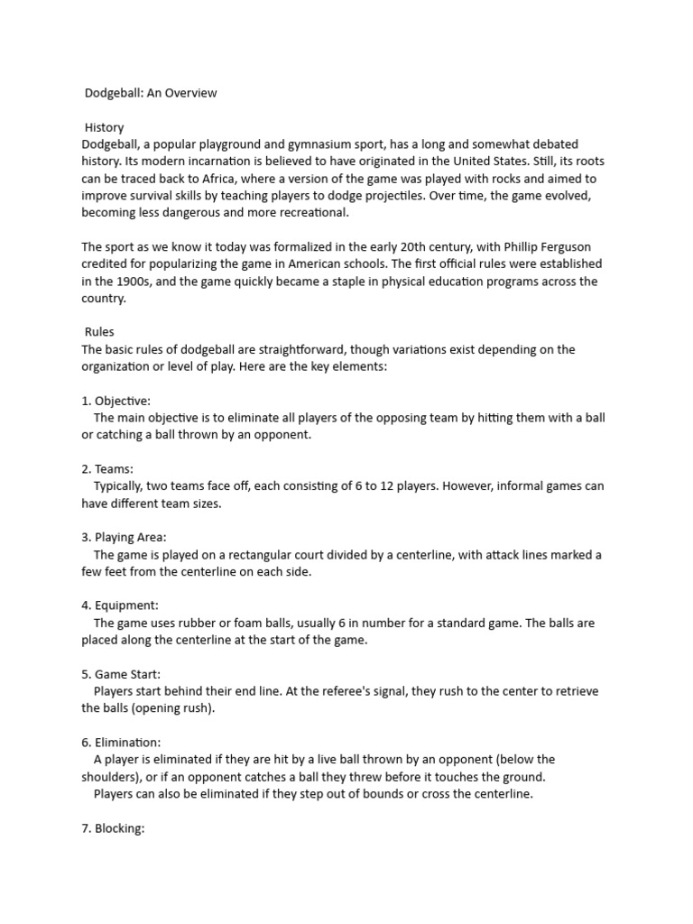 Dodgeball-Outdoor Sport History & Rules Presentation | PDF | Sports