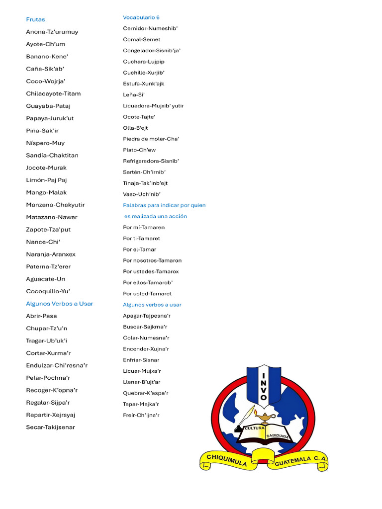 Palabras en Chorti Hoja 3 | PDF