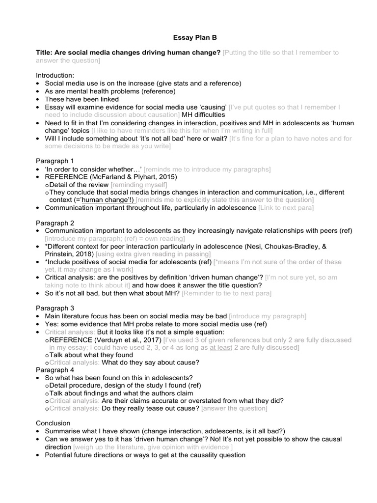 Essay Plan Example 1 82773334 | PDF | Critical Thinking | Social Media