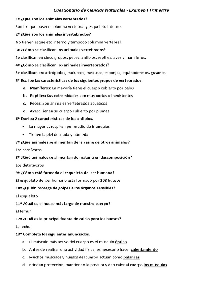 Cuestionario Examen CCNN | PDF | Estudios de idiomas extranjeros