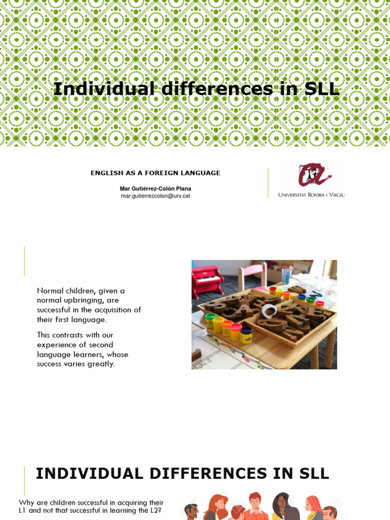 Individual Differences in SLL 82770598 | PDF | Second Language Acquisition | Learning