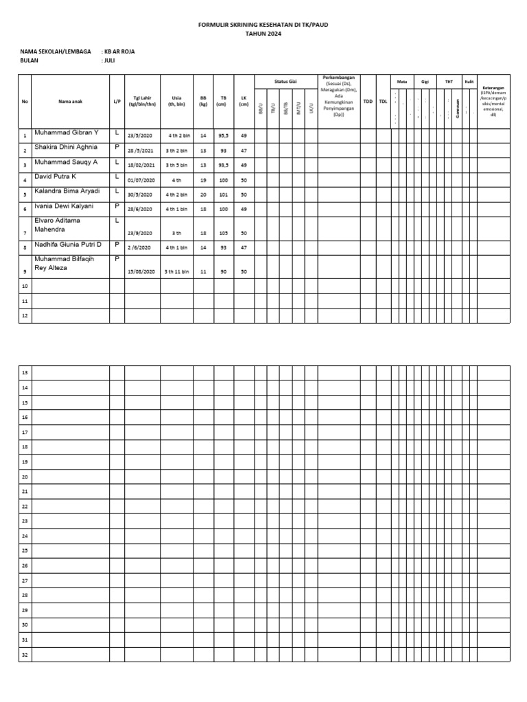 Formulir Skrining Kesehatan KB Ar Roja | PDF