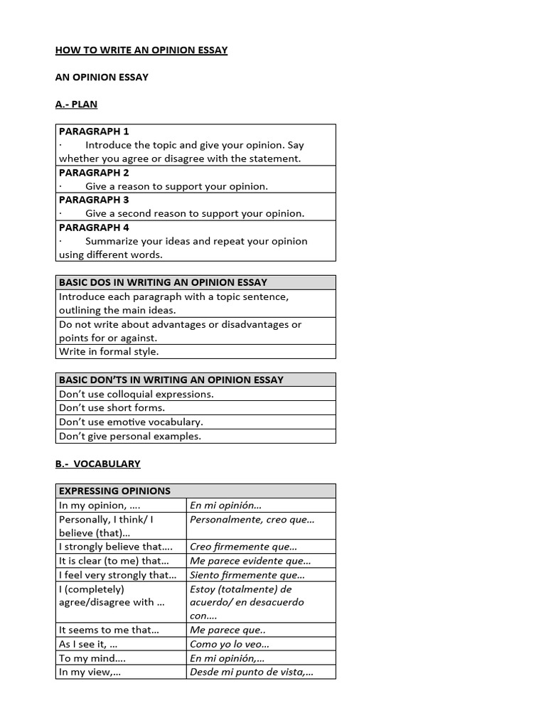 How To Write An Opinion Essay | PDF