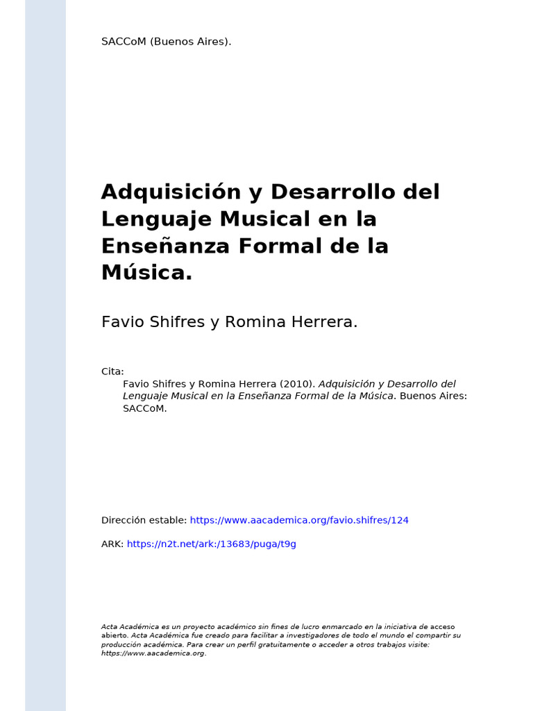 Favio Shifres y Romina Herrera (2010) - Adquisición y Desarrollo Del Lenguaje Musical en La ...