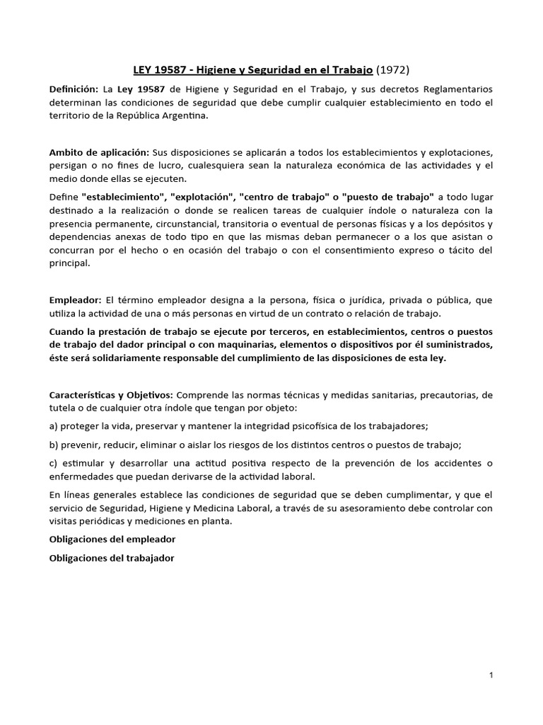 Ley 19587 | PDF | Seguridad y salud ocupacional | Valores