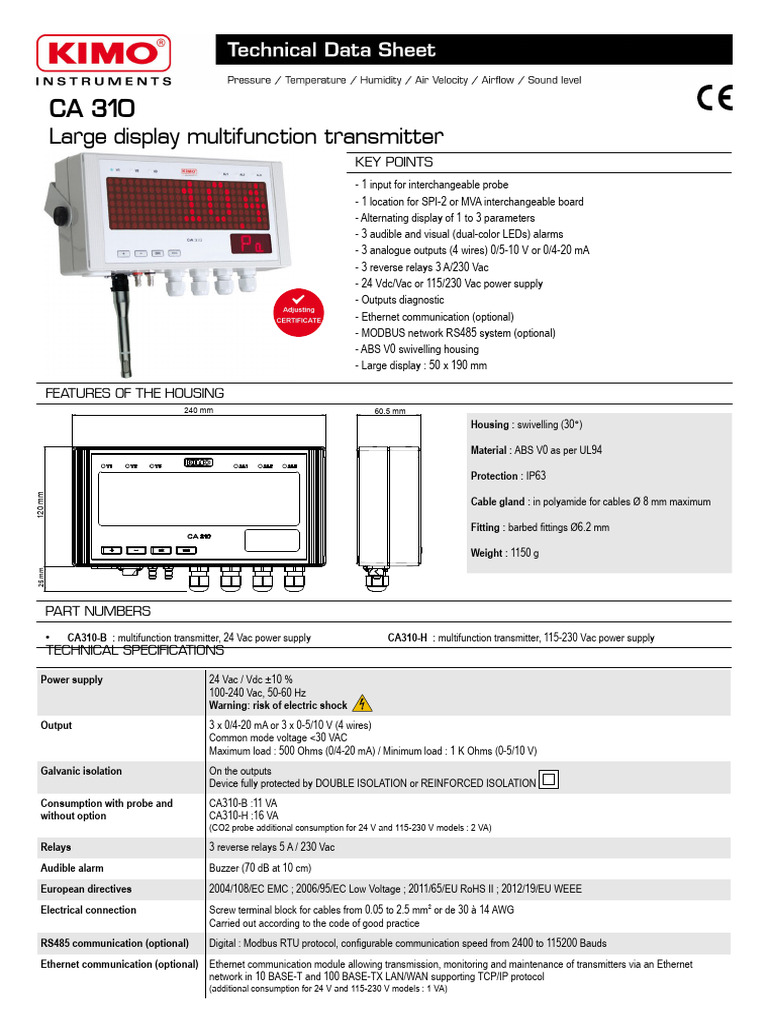 Large Display Multifunction Transmitter - CA310 | PDF | Alternating Current | Power Supply