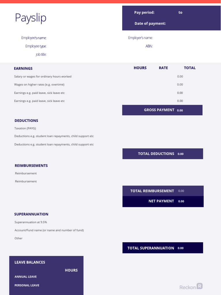 Payslip Template by Reckon | PDF