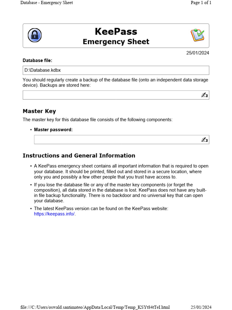 KeePass Emergency Sheet Guide | PDF