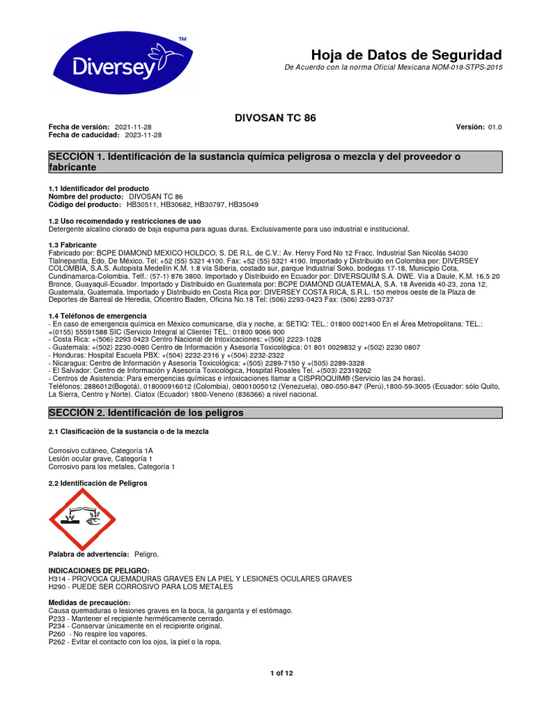 Divosan TC 86 | PDF | Cloro | Agua