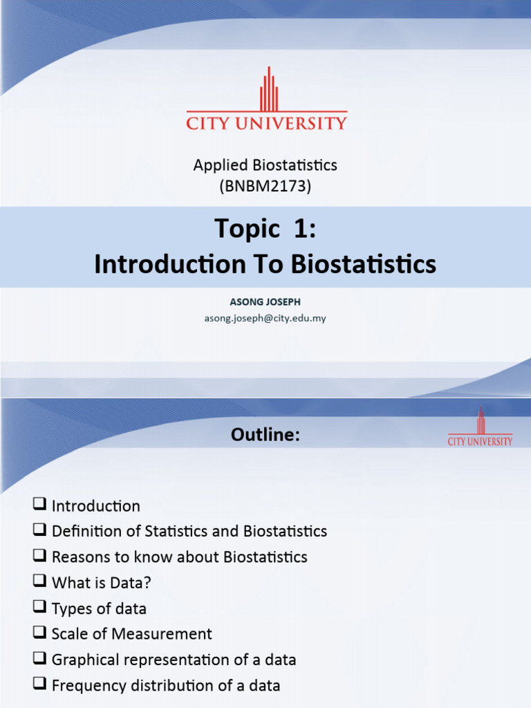 Topic 1 - W1-3 Introduction To Biostatistics | PDF | Biostatistics | Statistics