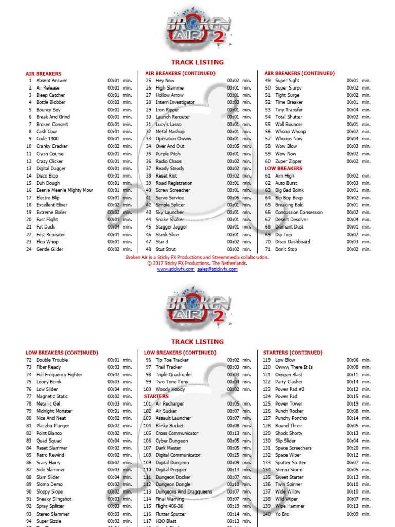 Sticky FX Broken Air 2 Track Listing | PDF