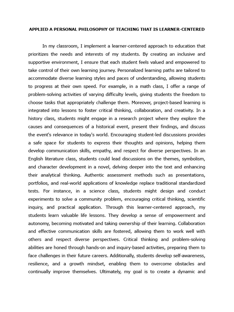 Learner-Centered Teaching Philosophy | PDF | Critical Thinking | Learning