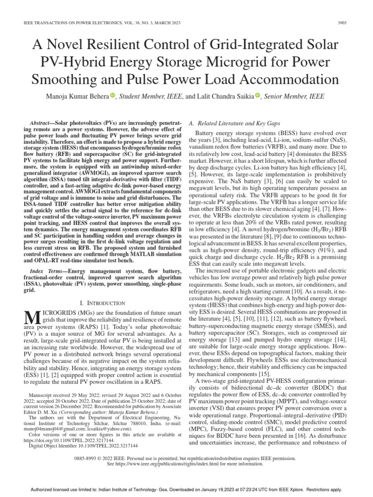 A Novel Resilient Control Of Grid Integrated Solar Pv Hybrid Energy