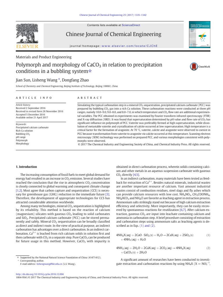 Polymorph and Morphology of CaCO3 in Relation To P - 2017 - Chinese ...