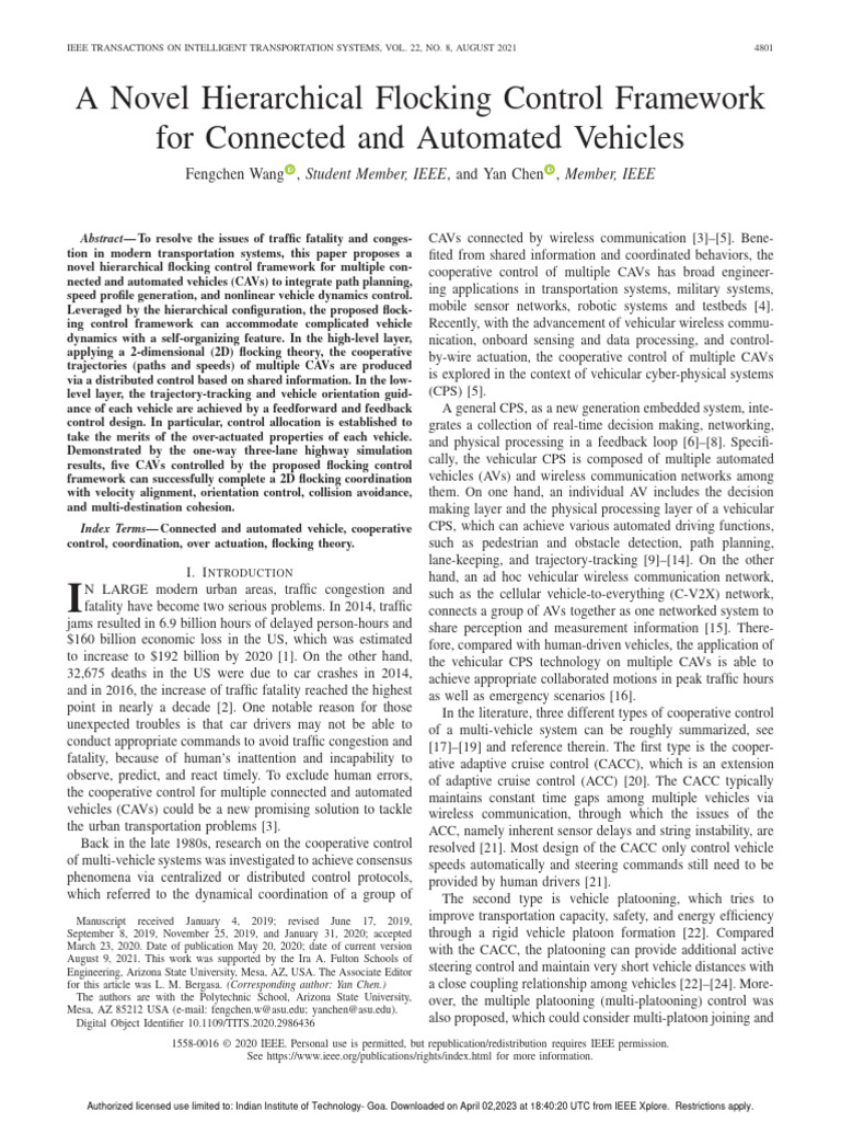 A Novel Hierarchical Flocking Control Framework For Connected and Automated Vehicles | PDF ...