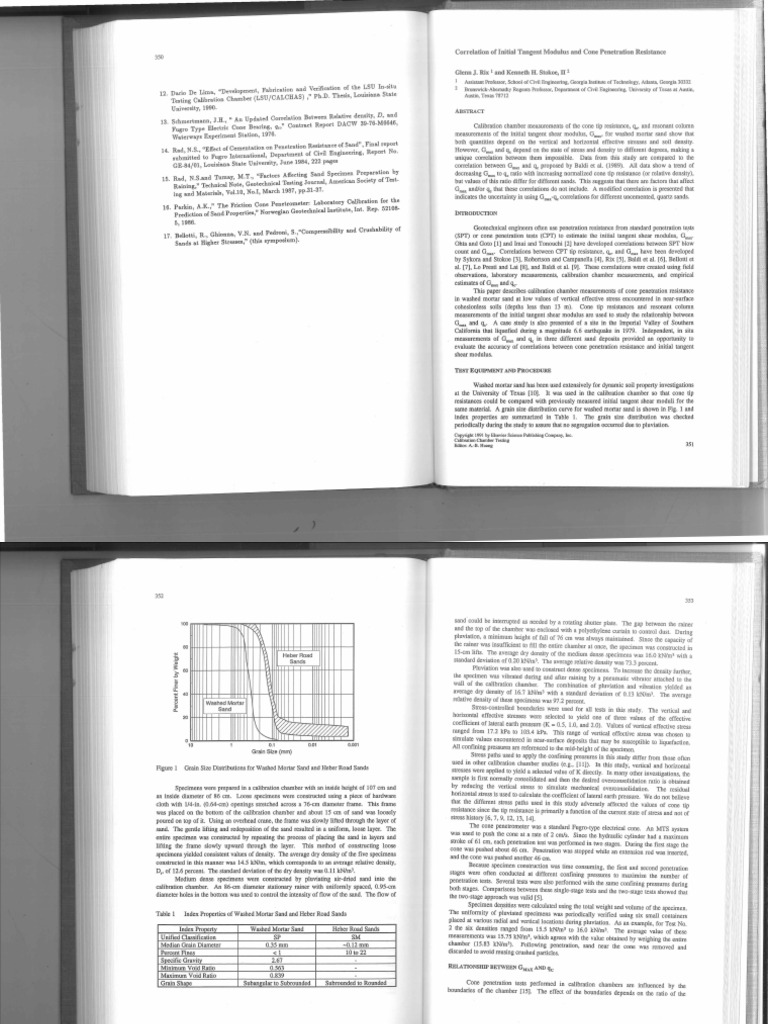 Rix & Stokoe. 1991. Correlation of Initial Tangent Modulus and Cone Penetration Resistance | PDF ...