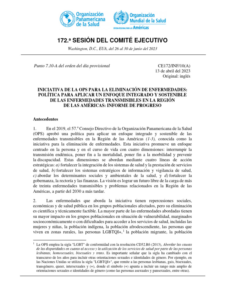 Ce172 Inf 10 S Iniciativa Eliminacion Enfermedades Transmisibles | PDF | Organización ...