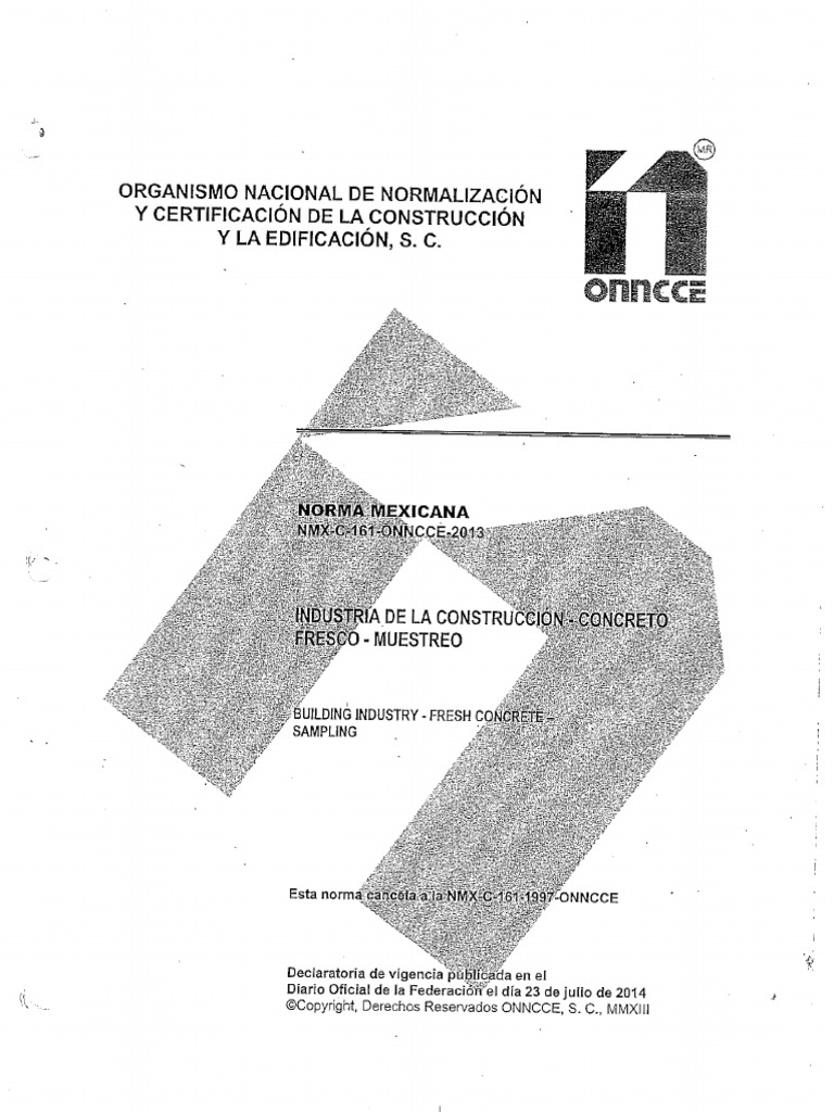 Nmx-C-161-Onncce-2013 Concreto Fresco - Muestreo | PDF