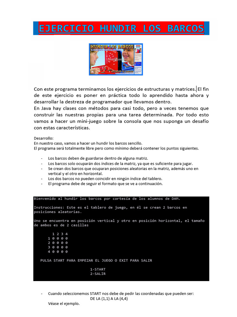 Ejercicio DAM Barcos | PDF | Matriz (Matemáticas)