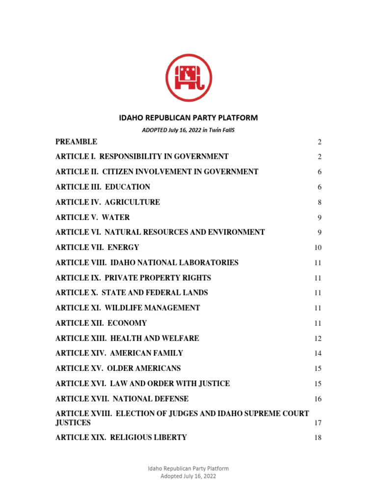 Idaho Republican Party Platform | PDF | Taxes | Gun Politics In The ...