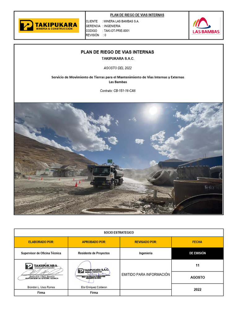 TAKI-OT-PRIE-0001 - Rev0 - Plan de Riego | PDF | Camión