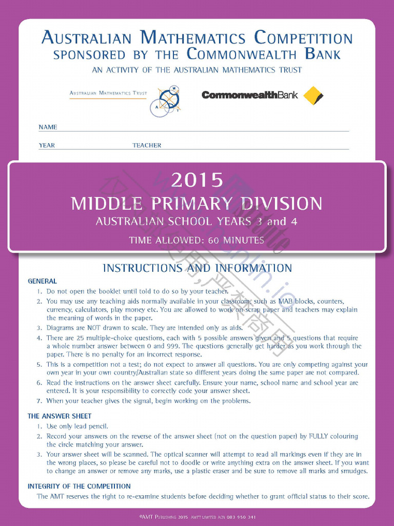 2 - AMC Middle Primary 2015 | PDF