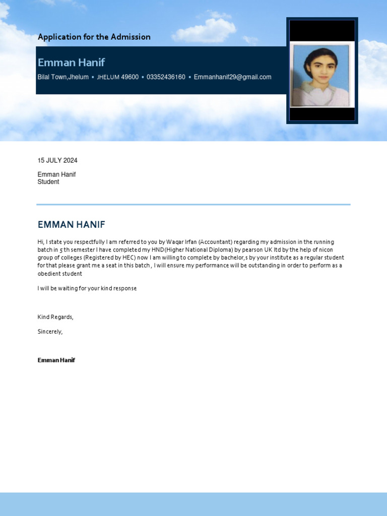 Application For The Admission To Ndu | PDF | Career & Growth