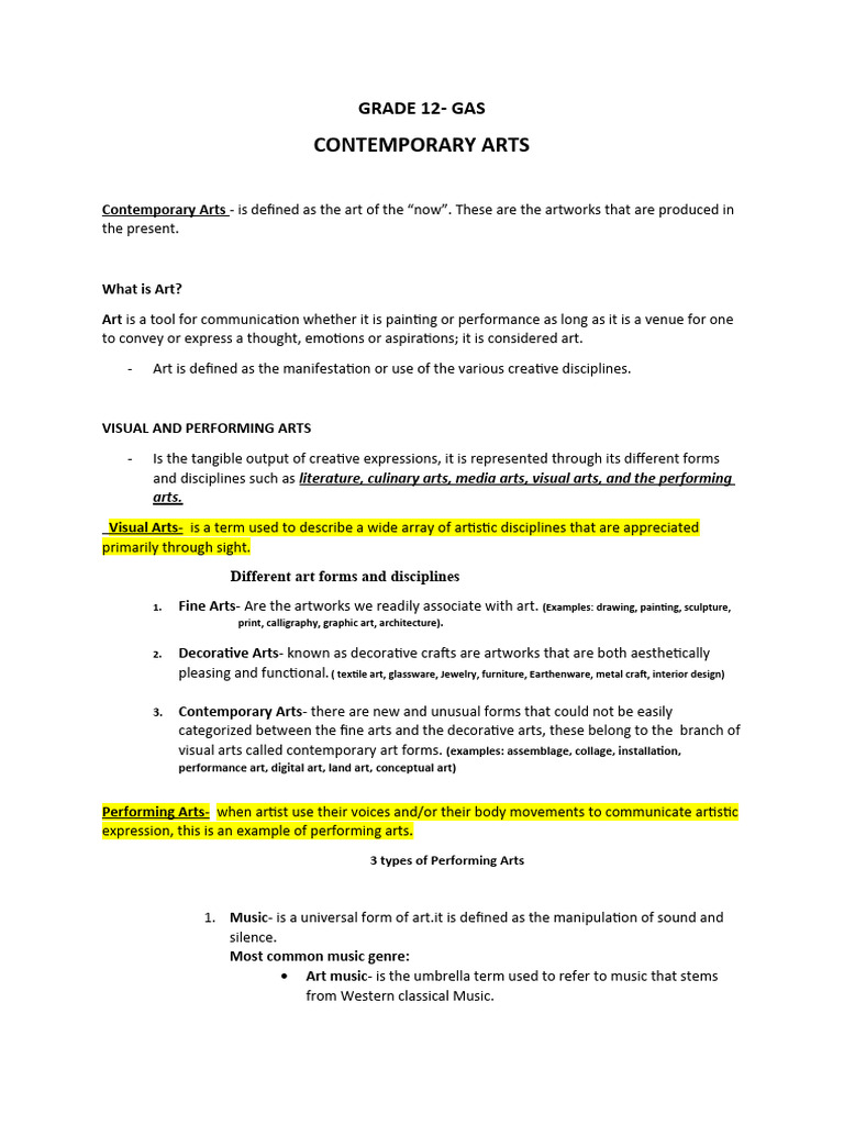 Grade 12 Gas - Contemporary Arts | PDF | The Arts | Fine Art