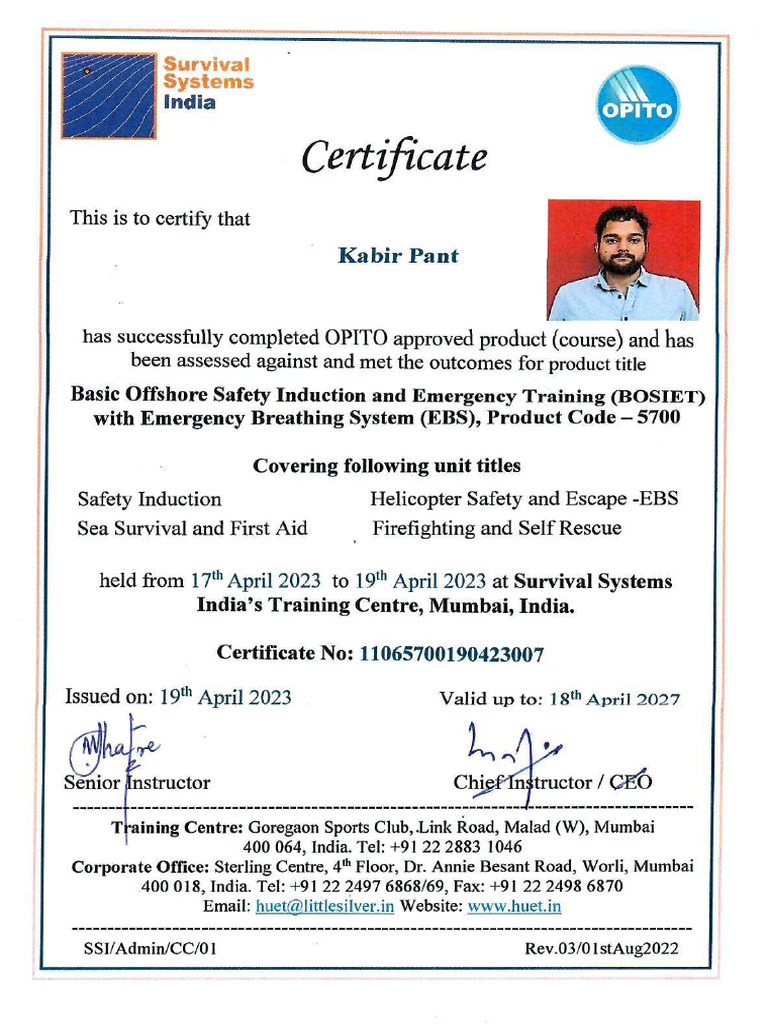 Kabir Pant (BOSIT Certificate 2023) | PDF
