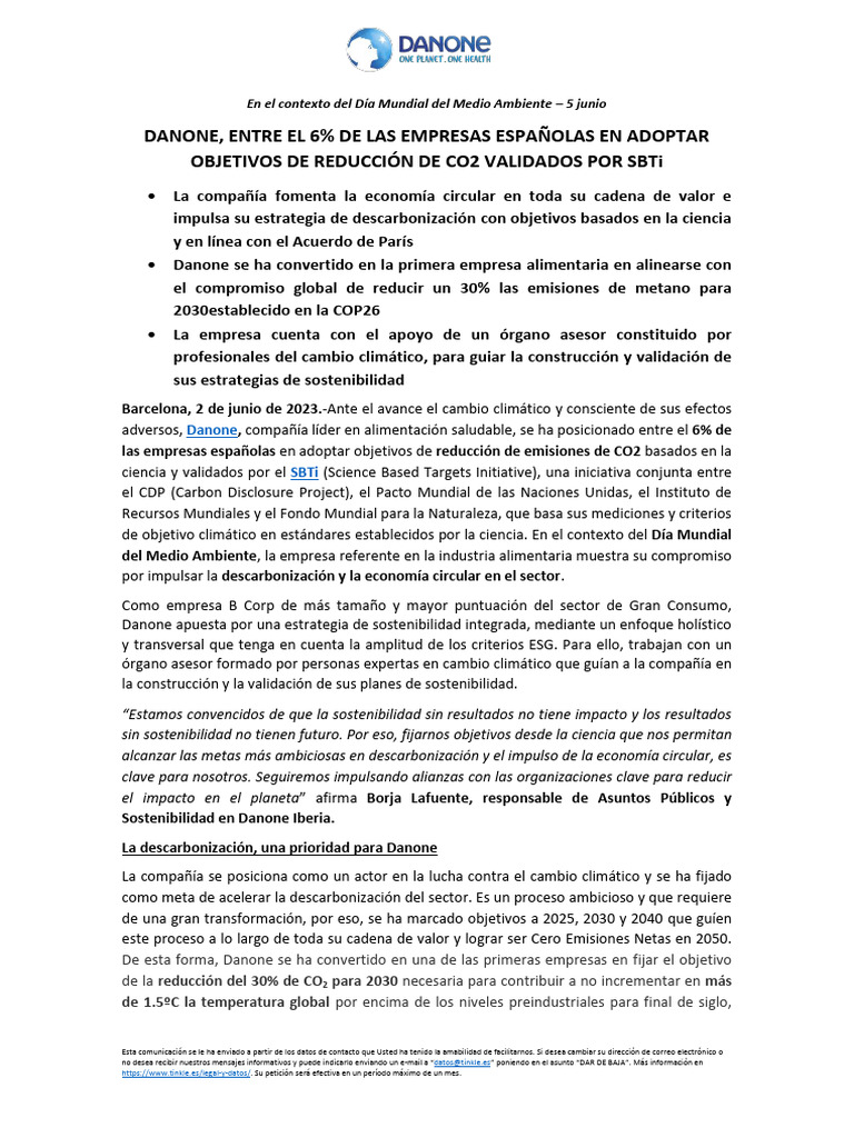 Danone: Líder en Reducción de CO2 | PDF | Economía baja en carbono | Sustentabilidad