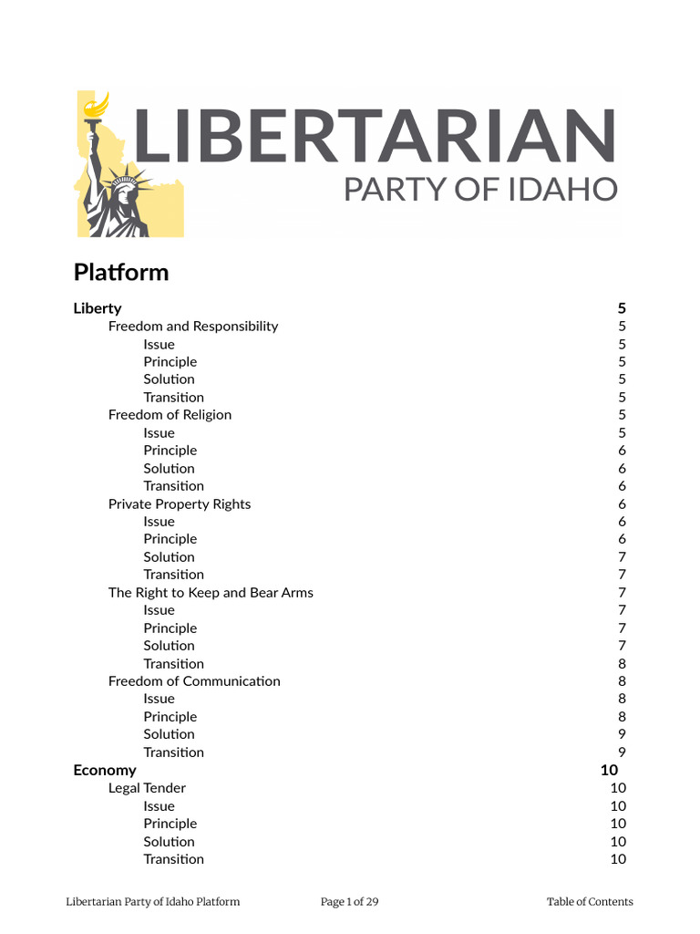 Idahoan Libertarian Party Platform | PDF | Subsidy | Money